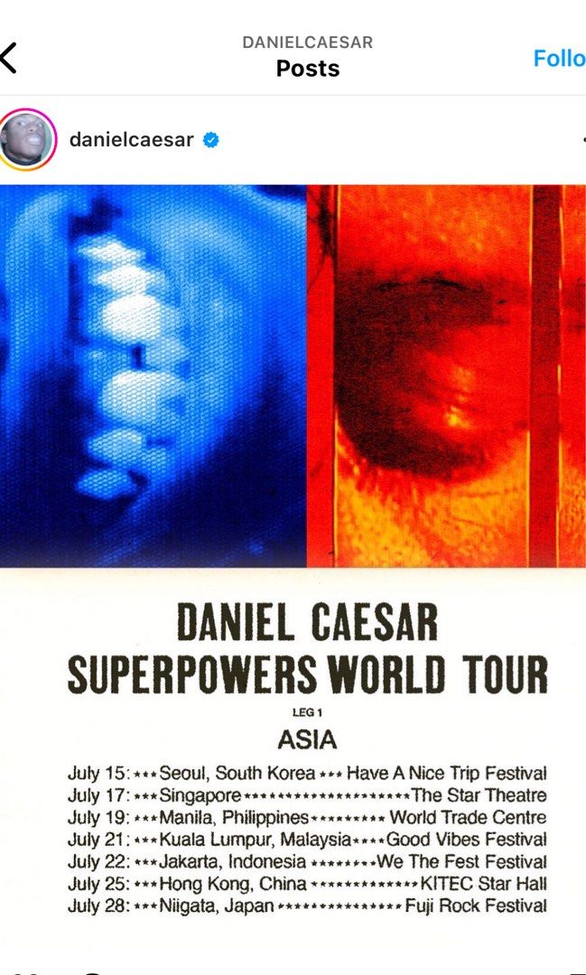Daniel Caesar Concert Tickets x2, Tickets & Vouchers, Event Tickets on Carousell