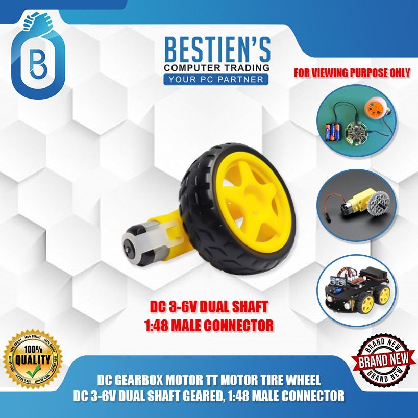 DC GEARBOX MOTOR TT MOTOR TIRE WHEEL DC 3-6V DUAL SHAFT GEARED, 1:48 ...