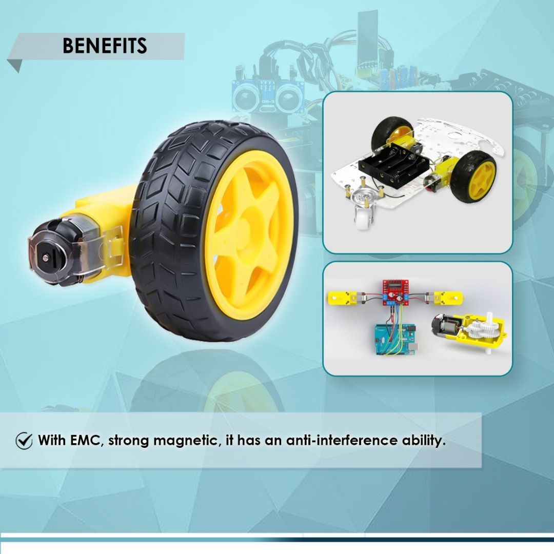 DC GEARBOX MOTOR TT MOTOR TIRE WHEEL DC 3-6V DUAL SHAFT GEARED, 1:48 ...