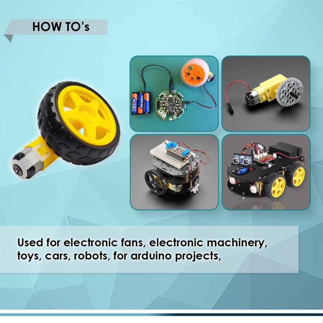 DC GEARBOX MOTOR TT MOTOR TIRE WHEEL DC 3-6V DUAL SHAFT GEARED, 1:48 ...