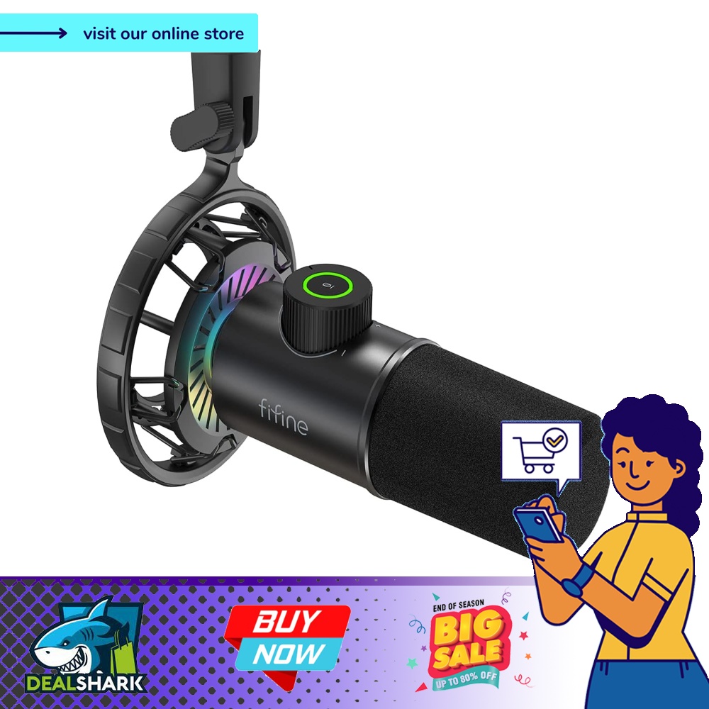 FIFINE USB Gaming Microphone, RGB Dynamic Mic for PC, with Tap-to-Mute ...
