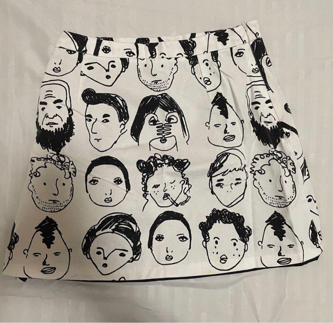 Linen Skirt Figure Print Line Art Skirt Skirt with Faces on Carousell