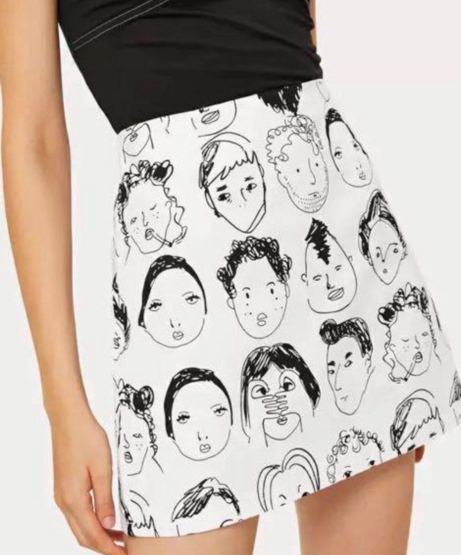 Linen Skirt Figure Print Line Art Skirt Skirt with Faces on Carousell