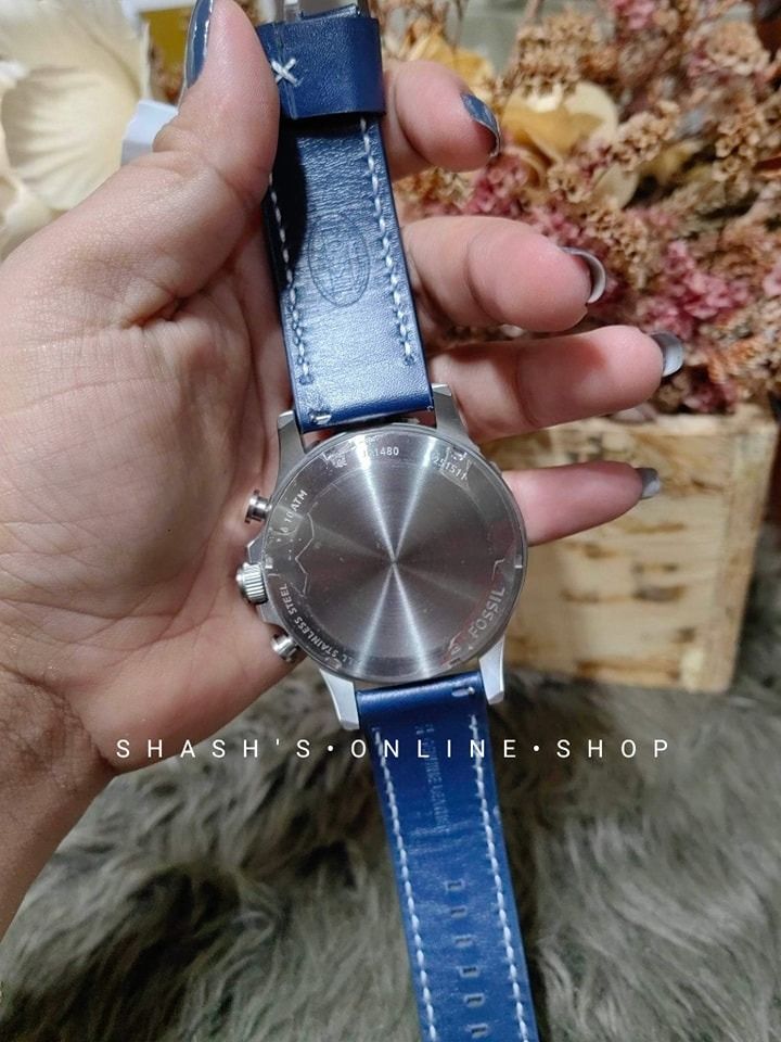 Fossil Nate Chronograph White Dial & Blue Leather Strap Men's Watch ...