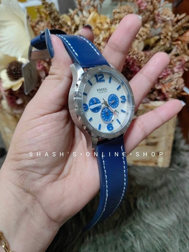 Fossil Nate Chronograph White Dial & Blue Leather Strap Men's Watch ...