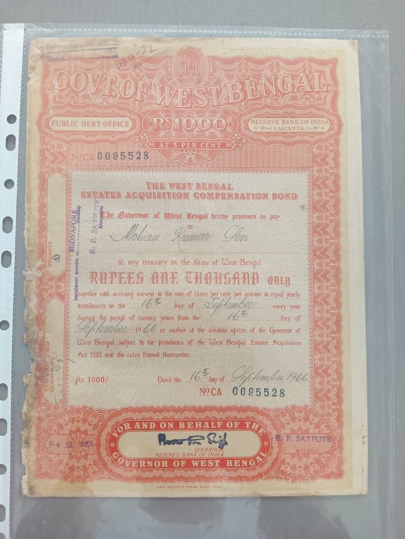 GOVT. OF WEST BENGAL - BOND PAPER - DIFFERENT DENOMINATION & RBI ...