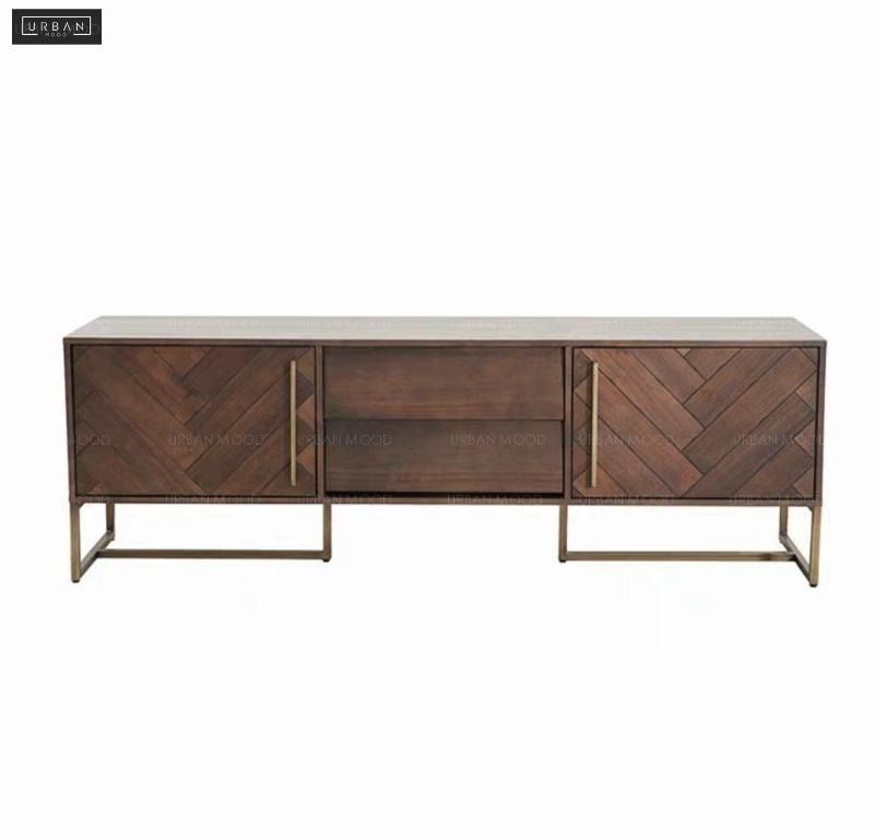 HERMIONE Herringbone Acacia Wood TV Console, Furniture & Home Living ...