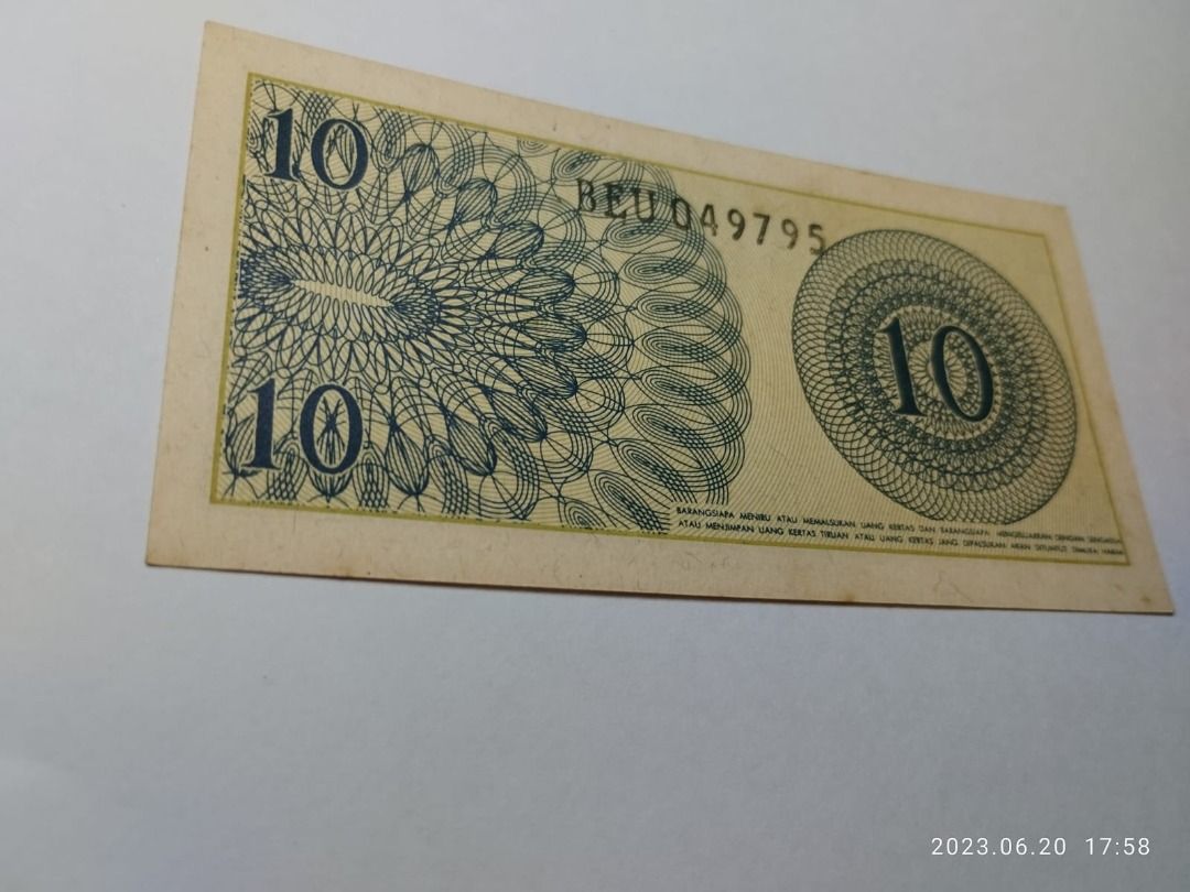 Indonesian 10 Sen Banknote Paper Money Bill - 1964, Hobbies & Toys, Memorabilia & Collectibles ...