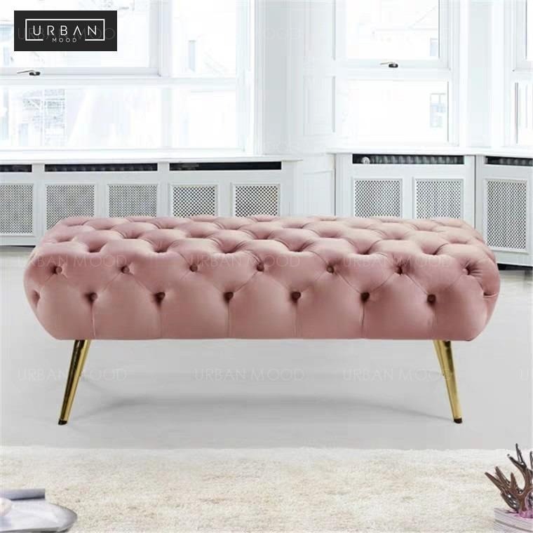 JANESS Velvet Tufted Button Ottoman Bench, Furniture & Home Living ...