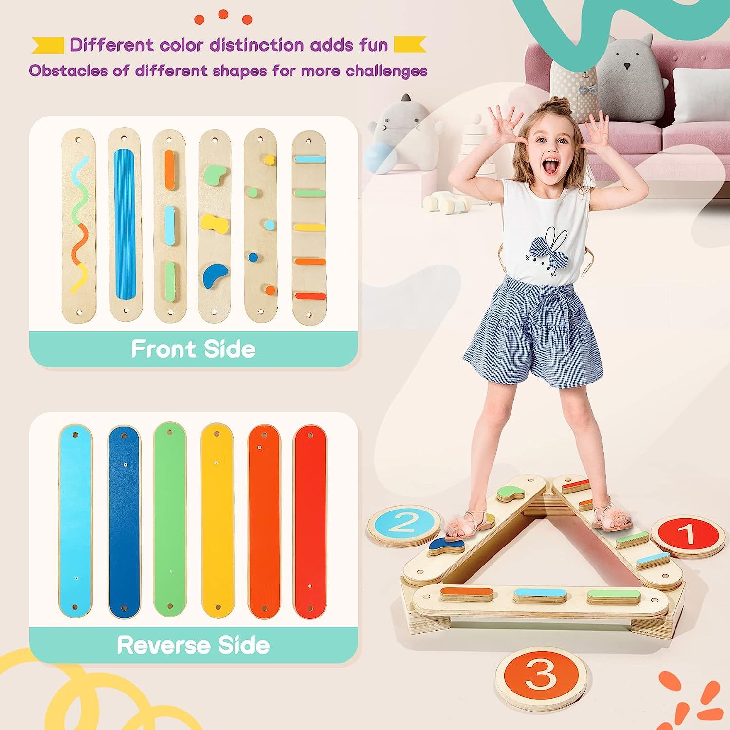 Kids Balance Beam Wooden, Stepping Stones, Montessori Toys for 3+ Year ...