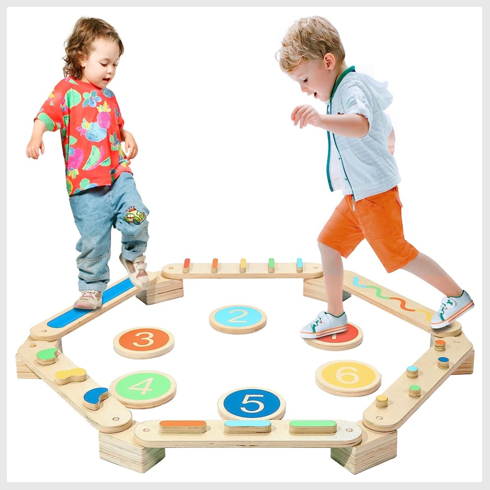 Kids Balance Beam Wooden, Stepping Stones, Montessori Toys for 3+ Year ...