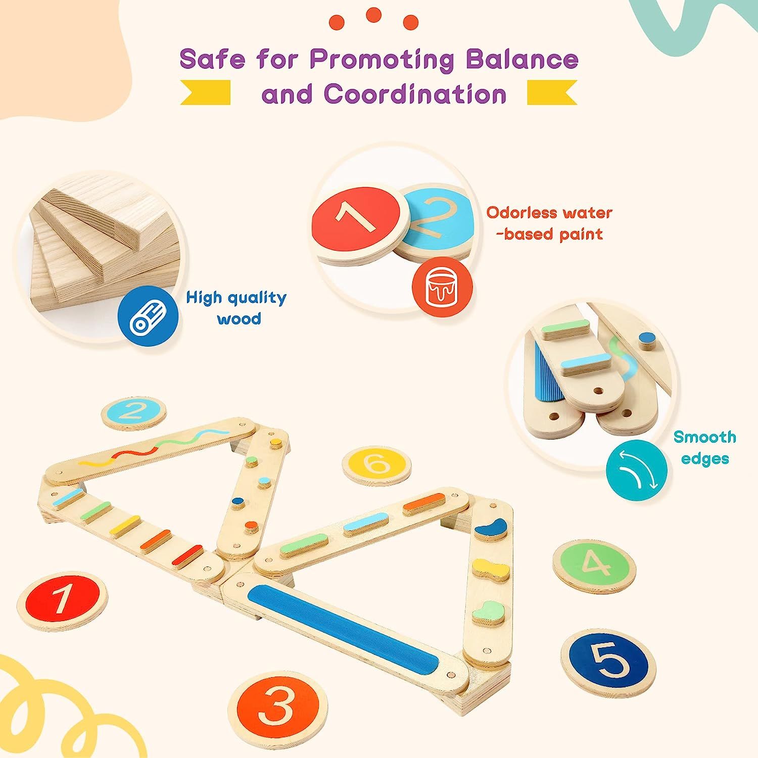 Kids Balance Beam Wooden, Stepping Stones, Montessori Toys for 3+ Year ...