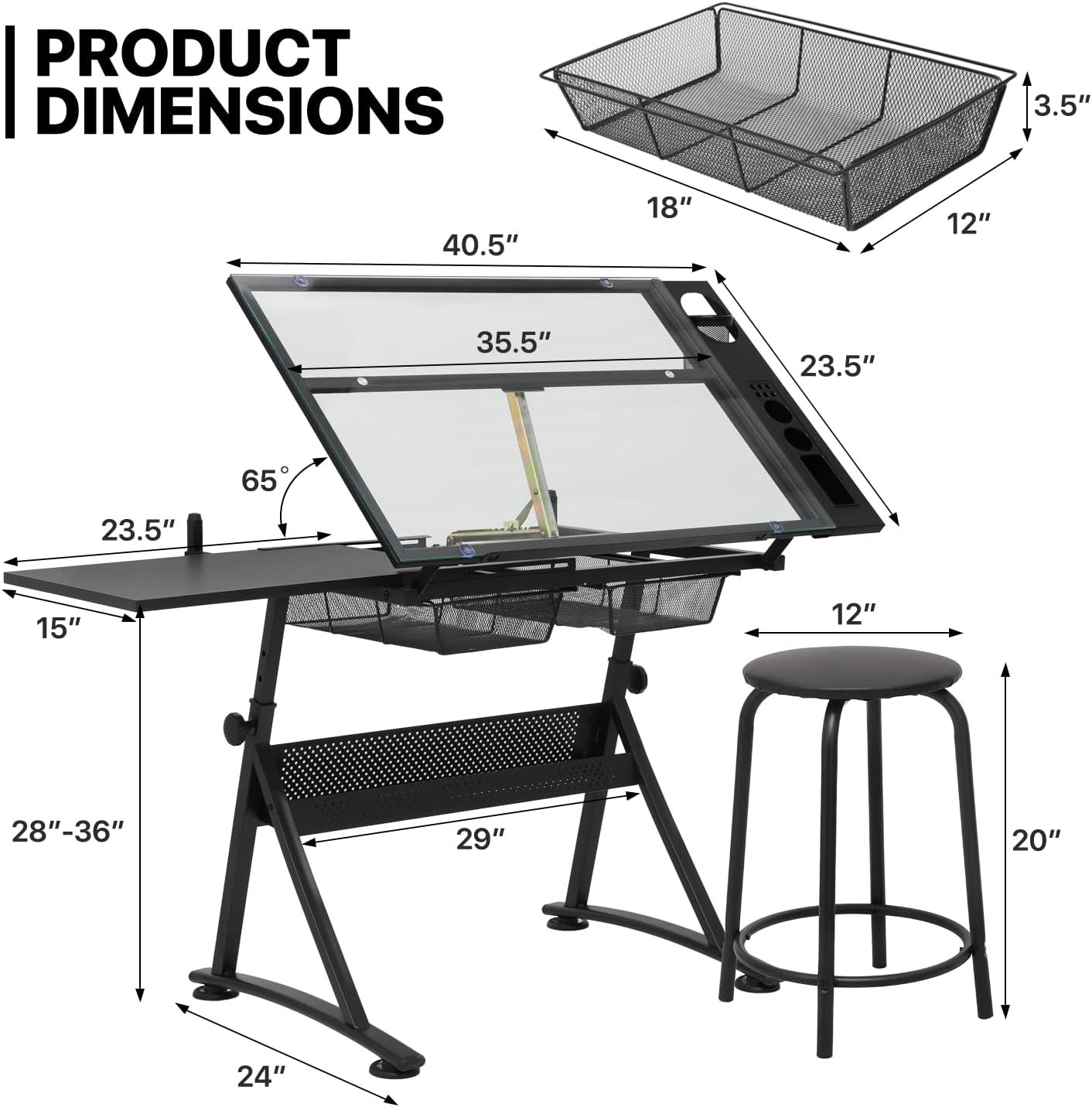 MoNiBloom Height Adjustable Drafting Table w/Stool Versatile Drawing ...