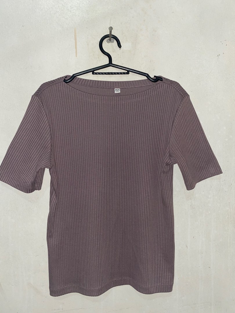 Original UNIQLO Ribbed Crew Neck Half Sleeve, Women's Fashion, Tops ...
