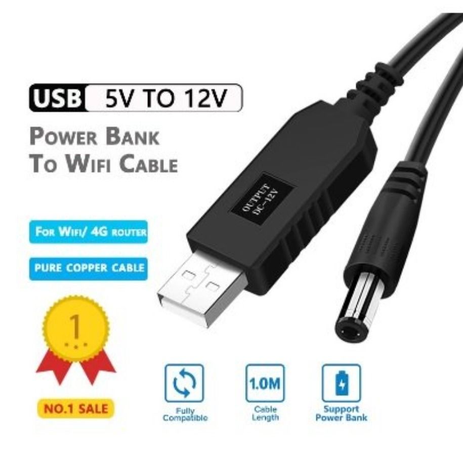 Powerbank to WIFI Router Modem connector (5V to 12V) DC Voltage Booster ...