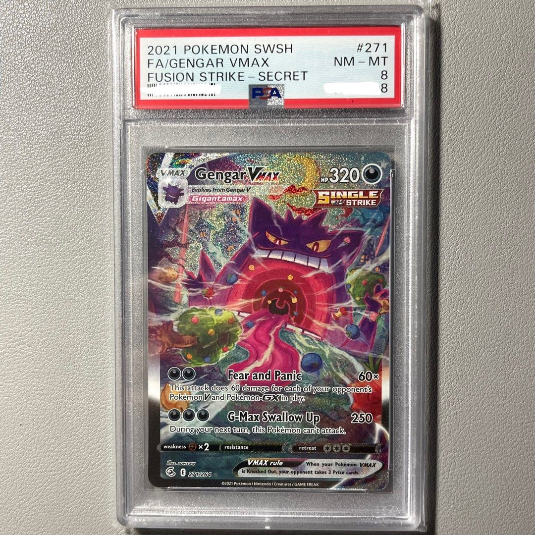 PSA 8 Gengar Vmax Alternate Art / AA Fusion Strike Pokemon Trading Card ...