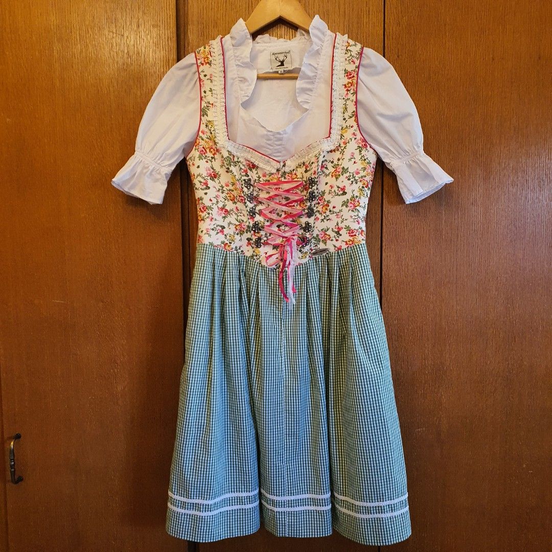 Rose Floral Plaid Bavarian Folk Dirndl Dress German Austrian ...