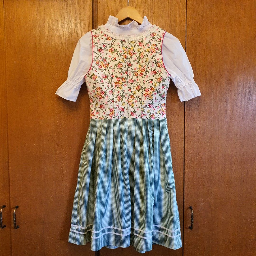 Rose Floral Plaid Bavarian Folk Dirndl Dress German Austrian ...