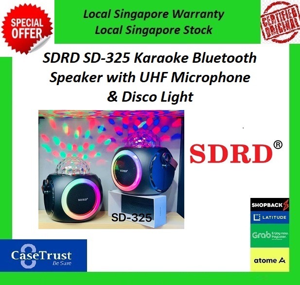 SDRD SD-325 Portable Bluetooth Karaoke Speaker with 2x UHF Wireless Mic ...