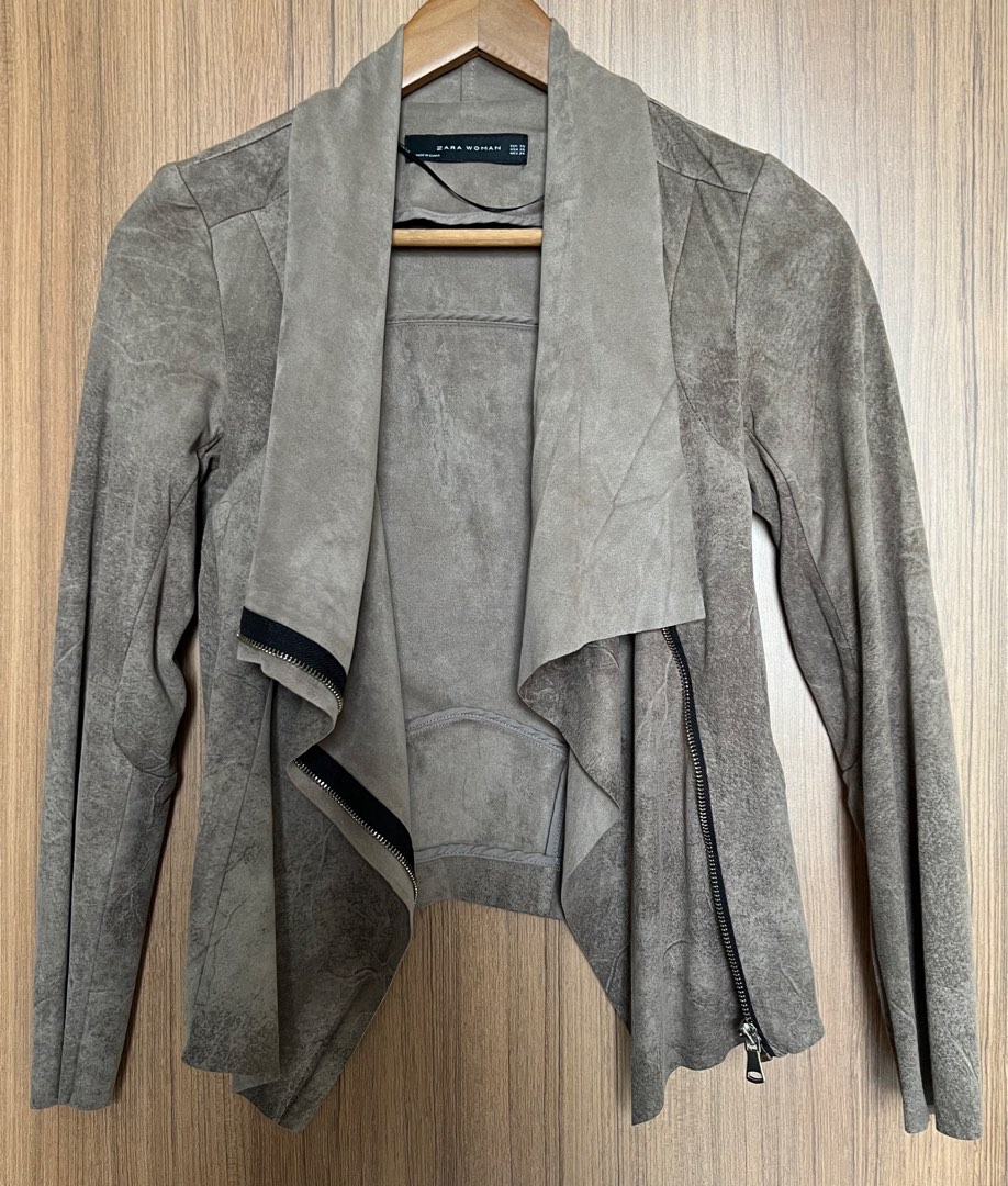 Second! Zara Suede Jacket size XS press body (no defect), Fesyen Wanita ...