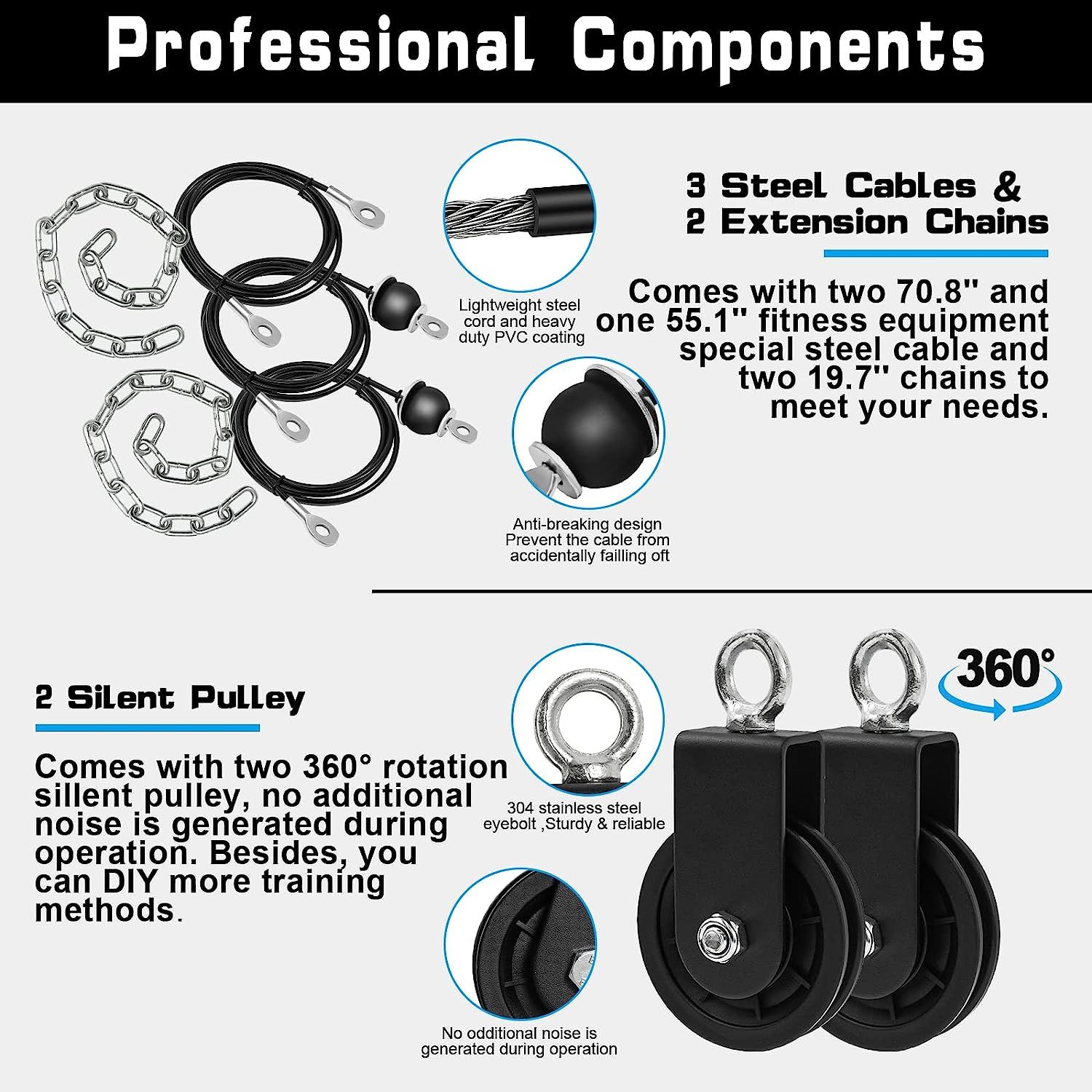 SERTT Weight Cable Pulley System Gym, Upgraded Cable Pulley Attachments ...