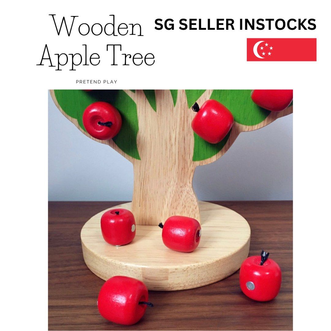 SG [Instocks] Wooden Magnetic Apple Tree Set Kids Toys Kitchen Pretend ...