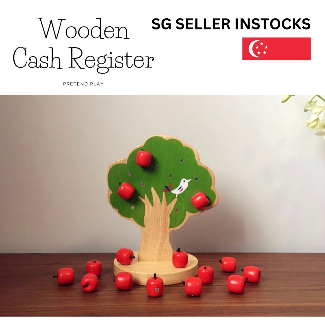 SG [Instocks] Wooden Magnetic Apple Tree Set Kids Toys Kitchen Pretend ...