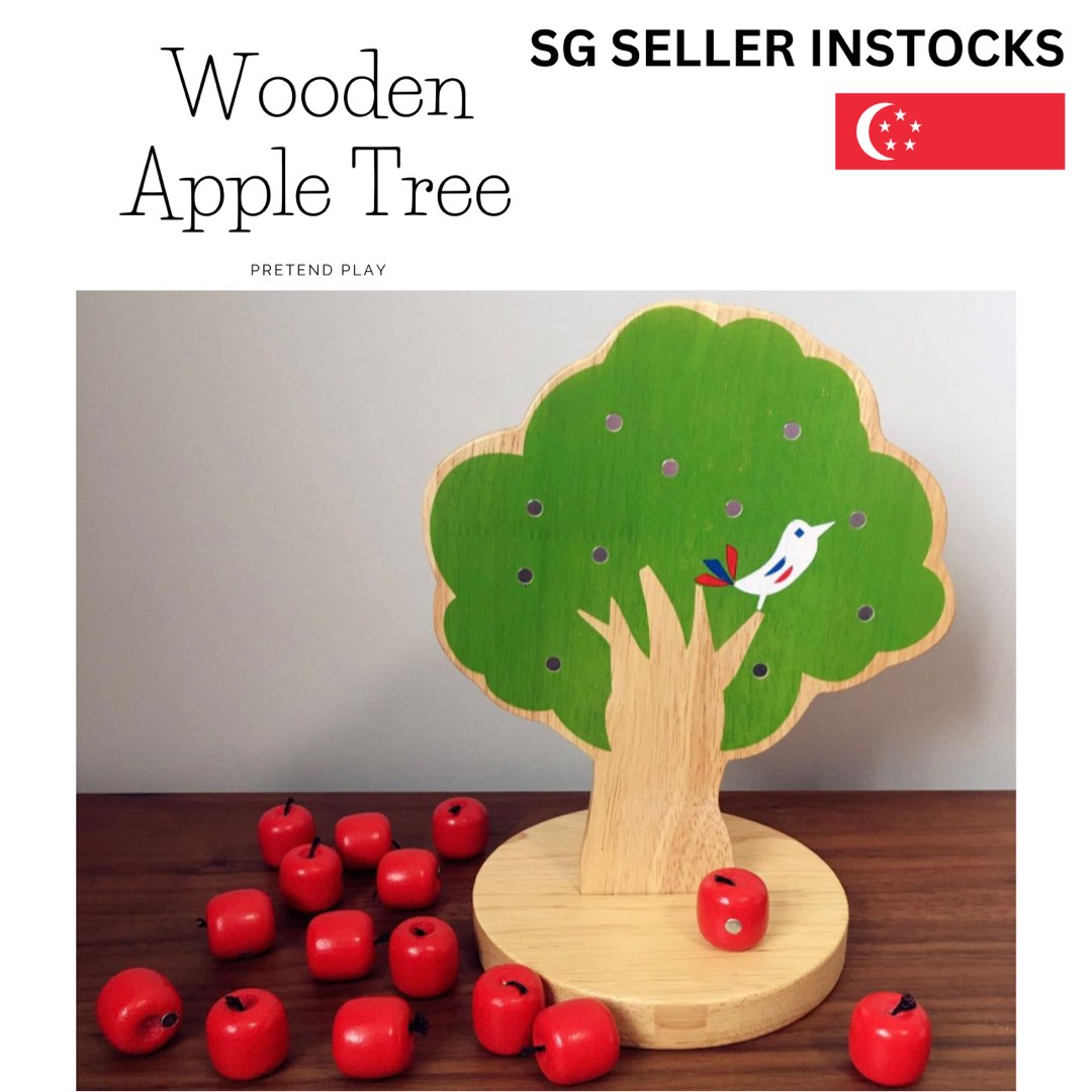 SG [Instocks] Wooden Magnetic Apple Tree Set Kids Toys Kitchen Pretend ...