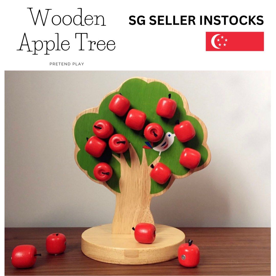SG [Instocks] Wooden Magnetic Apple Tree Set Kids Toys Kitchen Pretend ...
