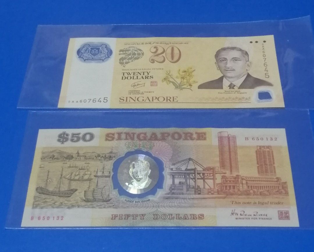 Singapore First Polymer Note 1989 $50 + $20 Selling at $90 olny ...