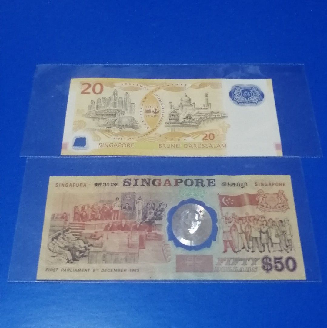 Singapore First Polymer Note 1989 $50 + $20 Selling at $90 olny ...