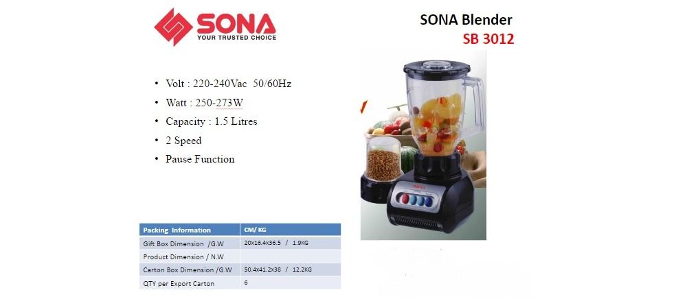 Sona SB3012 2-in-1 Blender, TV & Home Appliances, Kitchen Appliances, Juicers, Blenders ...