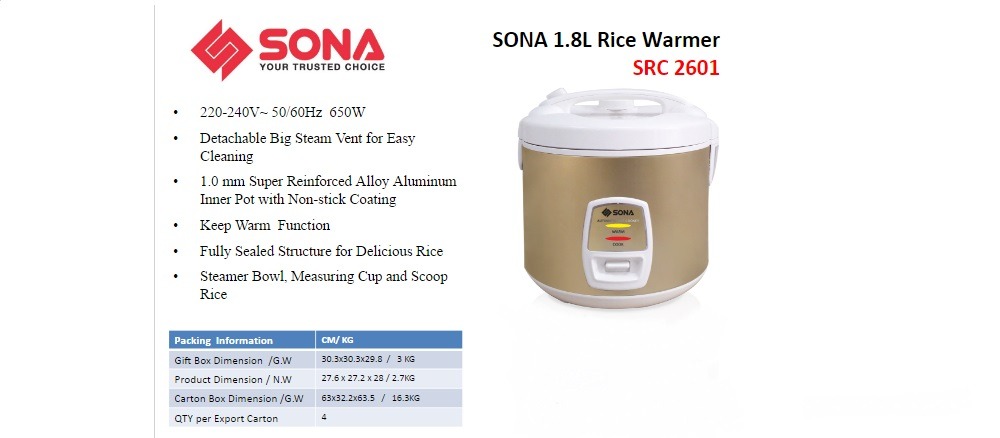 Sona SRC2601 1.8L Rice Cooker, TV & Home Appliances, Kitchen Appliances ...