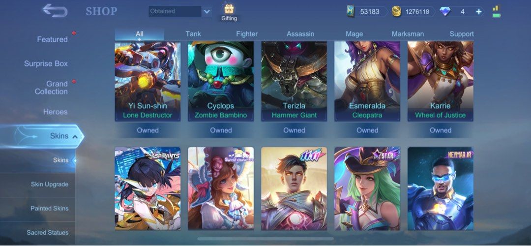 CHEAP STACKED MLBB 7 COLLECTORS 467 SKINS COLLECTORS LIMITED EPICS ...