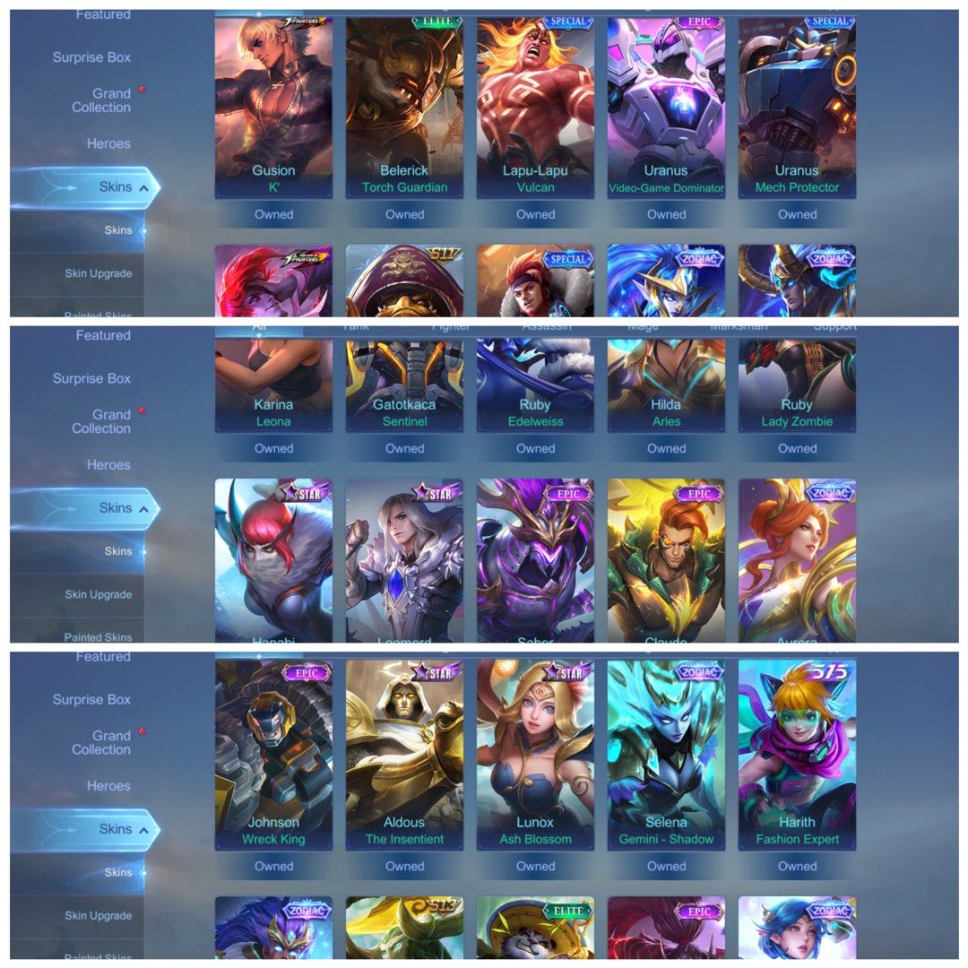CHEAP STACKED MLBB 7 COLLECTORS 467 SKINS COLLECTORS LIMITED EPICS ...
