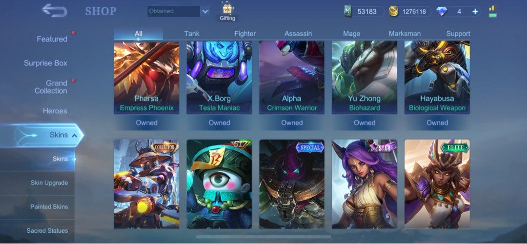 CHEAP STACKED MLBB 7 COLLECTORS 467 SKINS COLLECTORS LIMITED EPICS ...