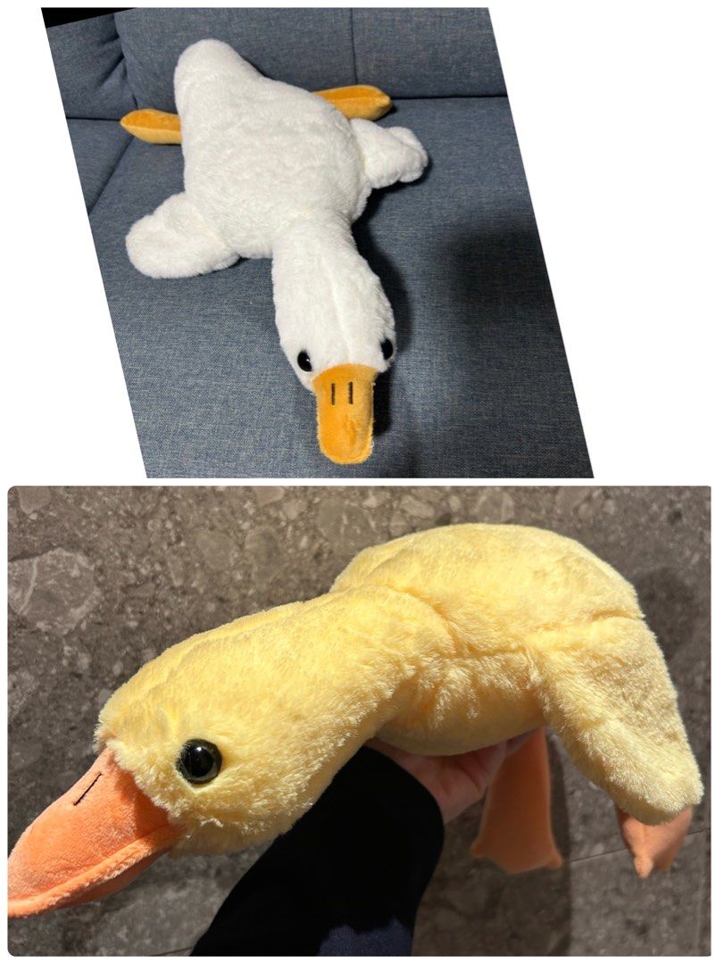 Super cute fun claw soft flat lying laying yellow white fluffy goose ...