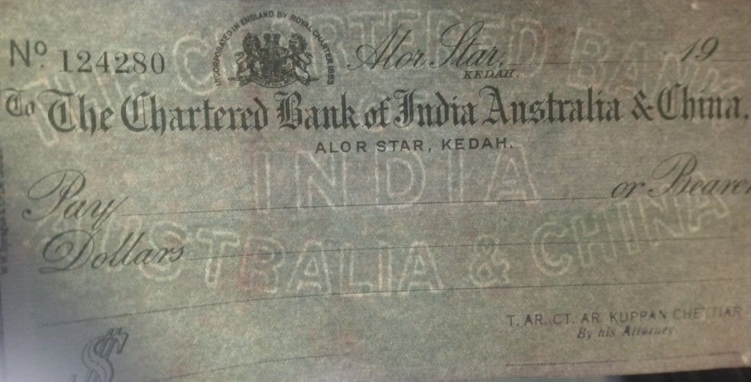 The Charted Bank of India Australia & China. 21 Cheque Leaves from Alor ...