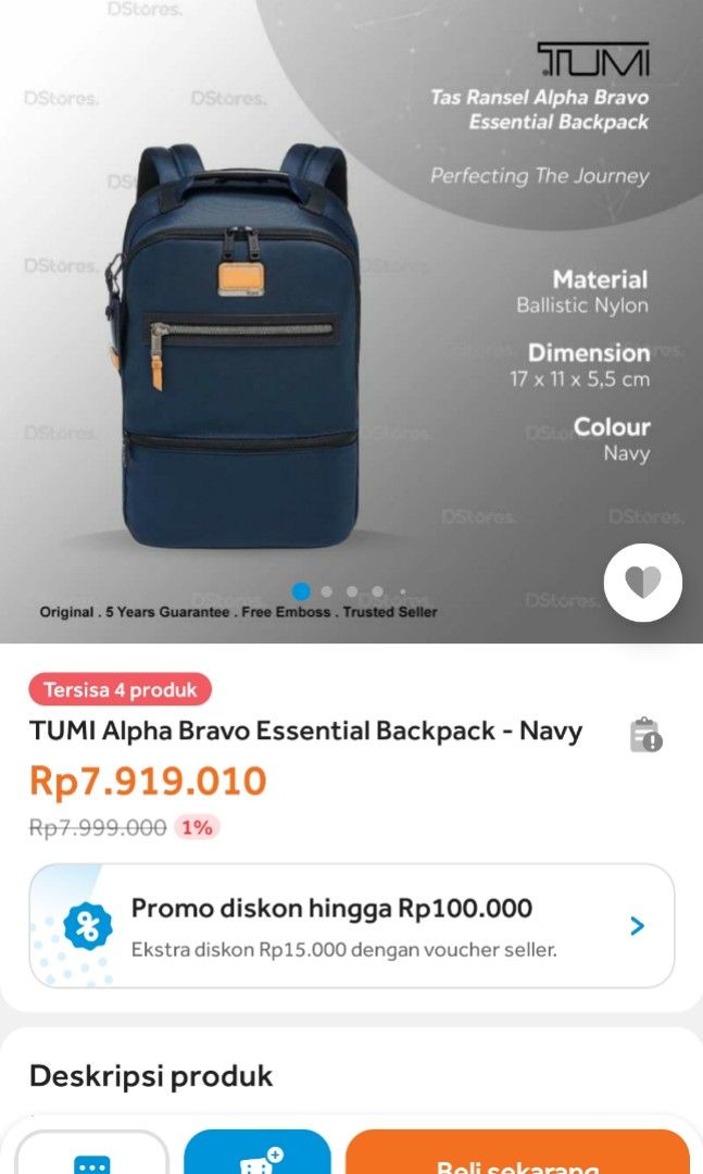 Tumi Alpha Bravo Essential Backpack, Fesyen Pria, Tas & Dompet , Ransel ...