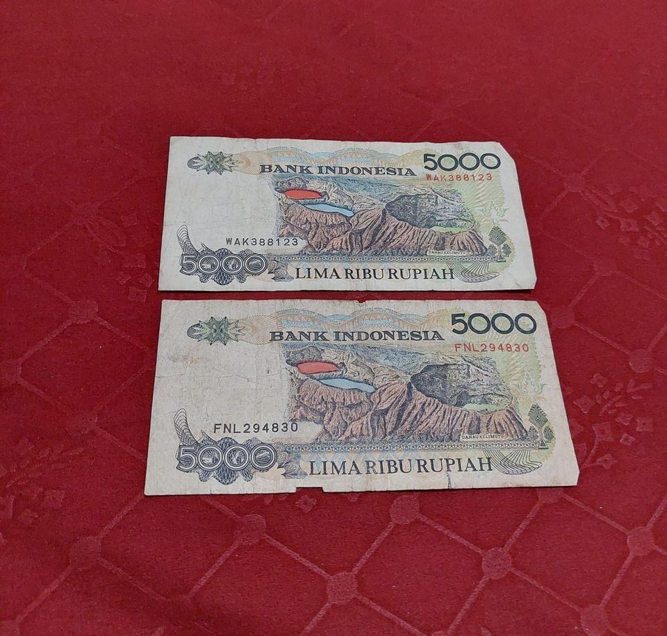 uang kertas lima ribu 5000 rupiah sasando 1992 dua lembar BEKAS, Antik ...