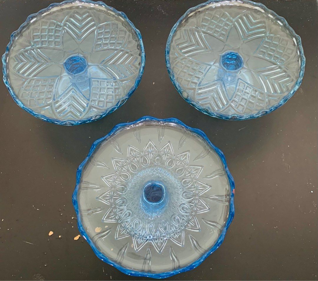 Vintage Peranakan Glass Praying Plates (Set of 3), Furniture & Home ...