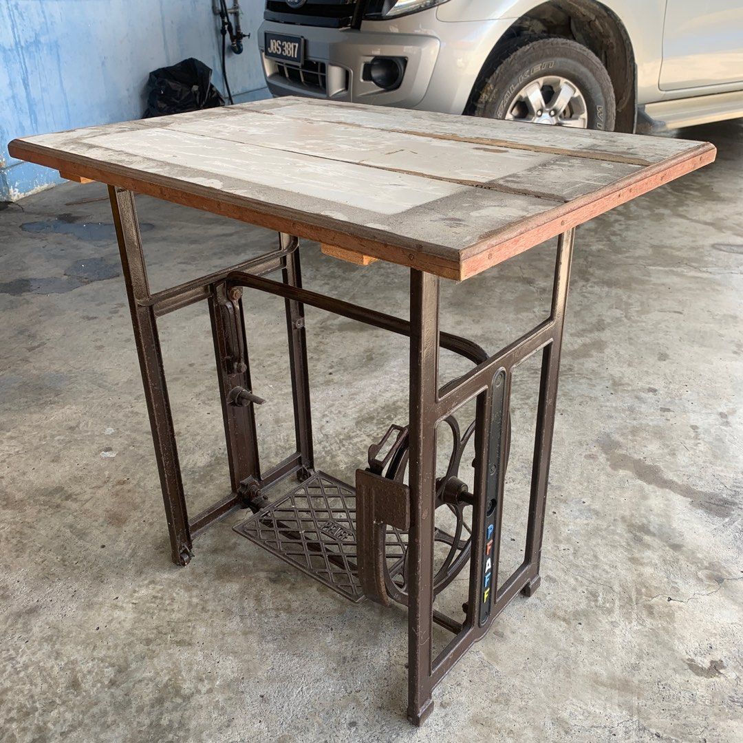 Vintage PFAFF sewing machine leg with solid reclaimed wooden top ...
