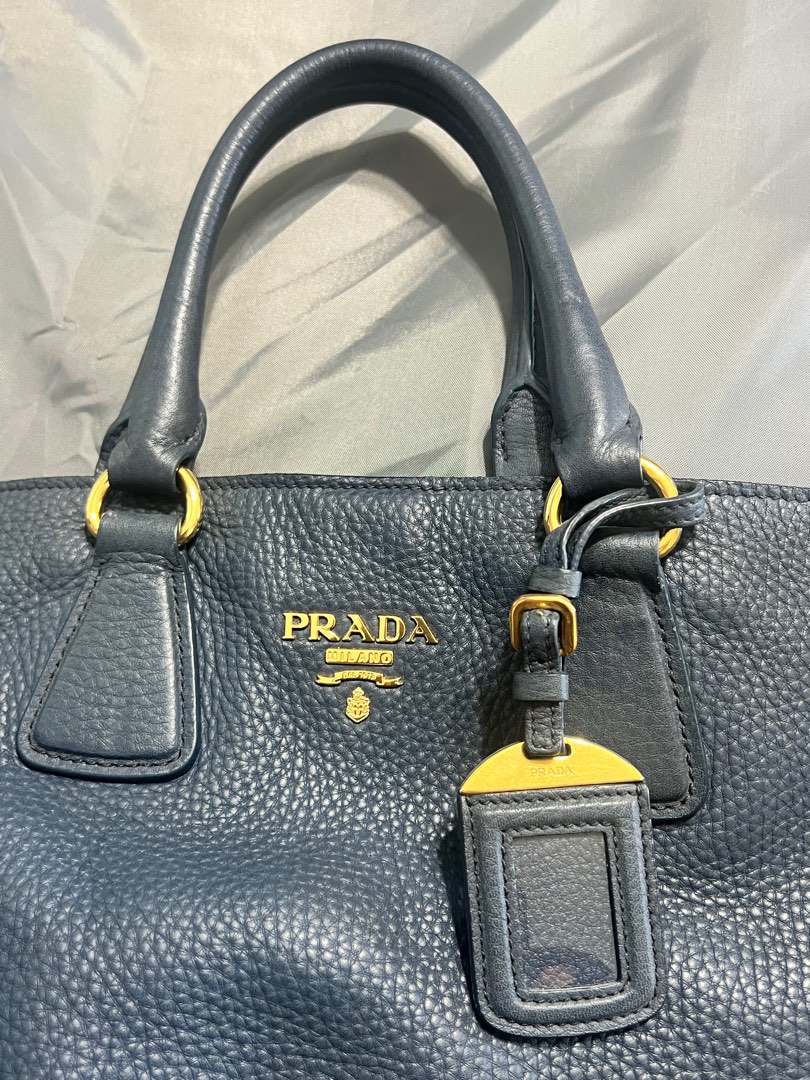 Vintage Prada Leather Tote (Dark Blue), Luxury, Bags & Wallets on Carousell