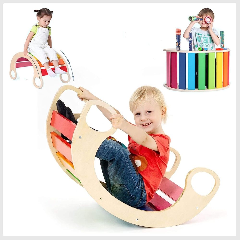 Wooden Climbing Arch Ladder for Toddlers,Waldorf Rocker Board,Activity ...