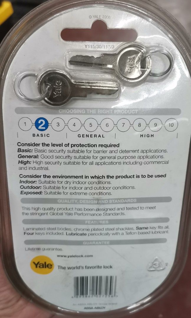YALE LAMINATED STEEL PADLOCK 30MM MODEL. Y115/30/117/1 ( KEYED ALIKE ...