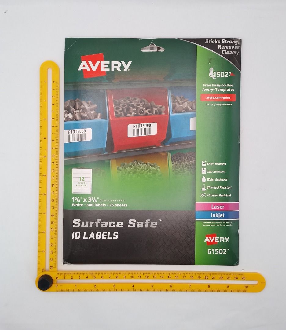 300 LABELS AVERY ID Labels Surface Safe White Sticker Avery 61502 Water ...
