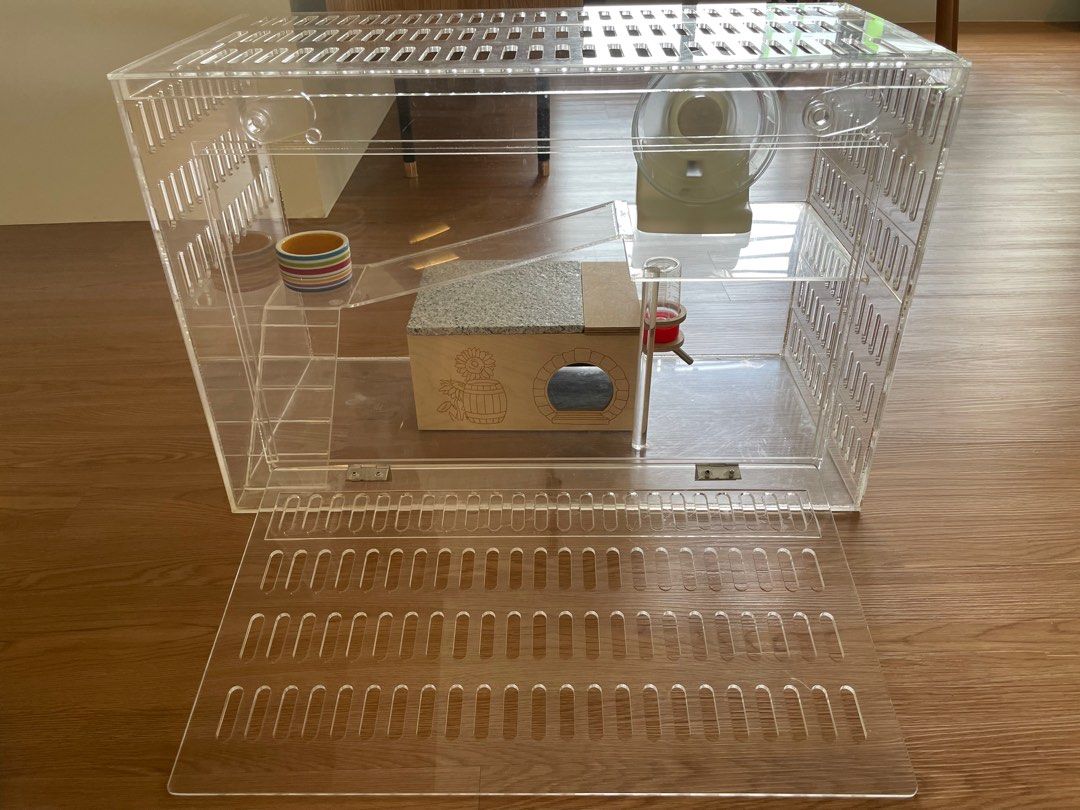 Acrylic hamster tank cage with housing water bottle and wheel, Pet ...