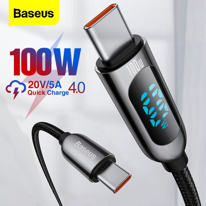 Baseus 1m / 2m 100W Smart Display USB C to USB C Type C Fast Charging ...
