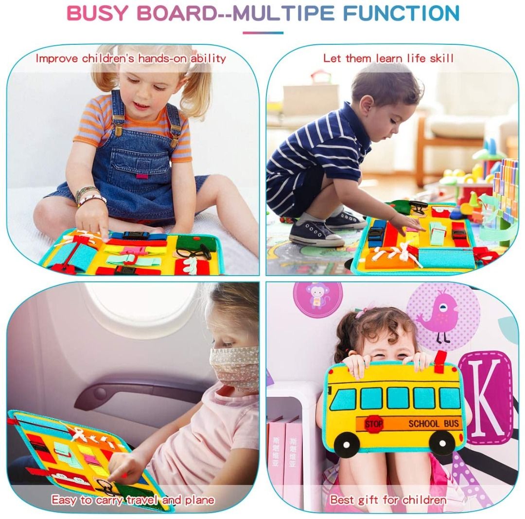 Bus Style Busy Board Montessori Toys Basic Skills Activity Board for ...