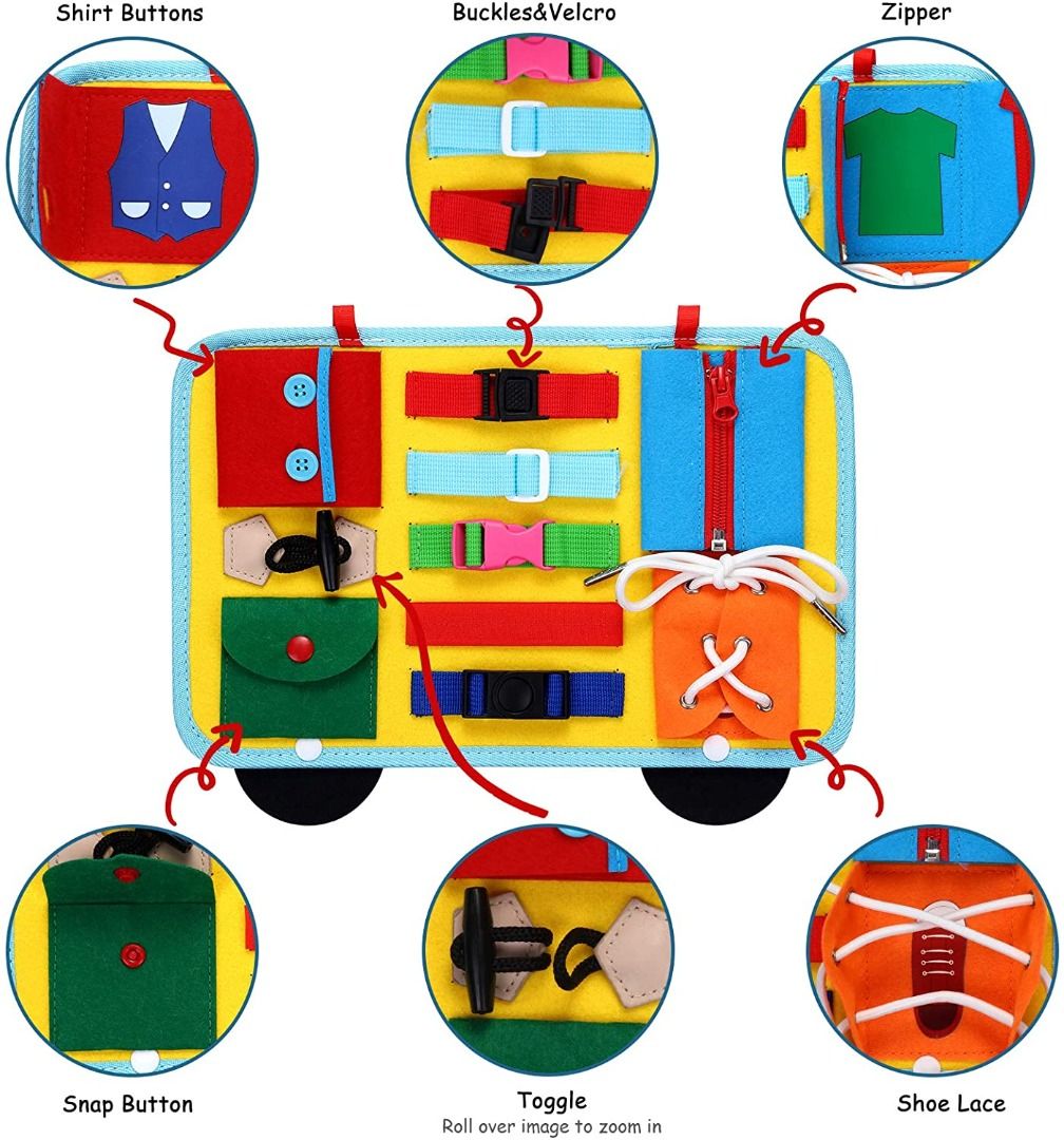 Bus Style Busy Board Montessori Toys Basic Skills Activity Board for ...